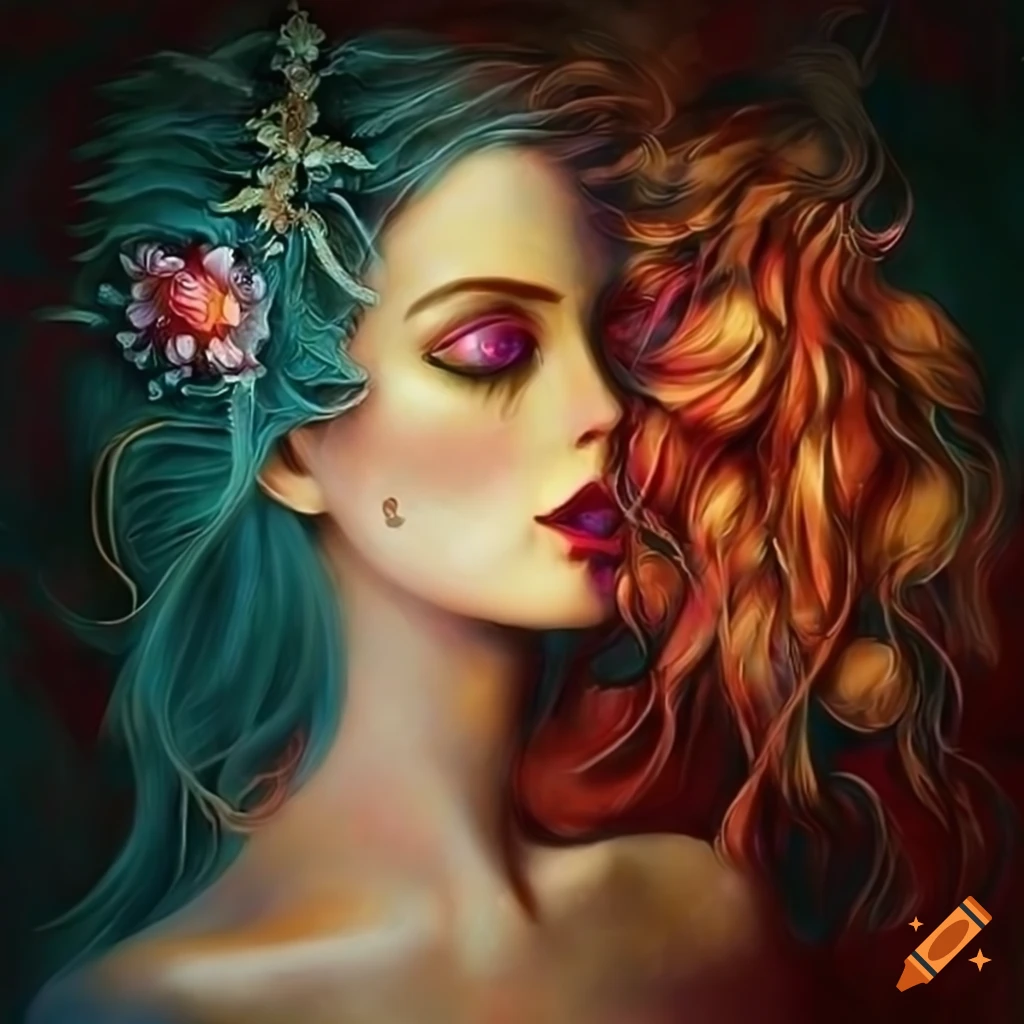 Enchanted lovers depicted with art nouveau and surrealism techniques on Craiyon