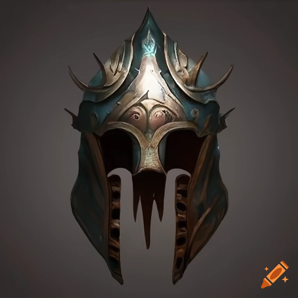 Front view of an elite champion fantasy cursed helmet on Craiyon