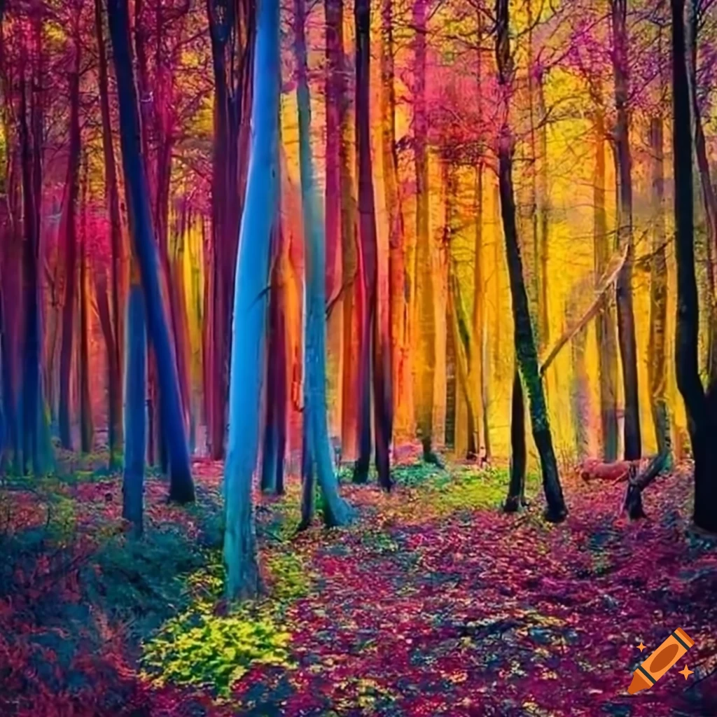 Colorful rainbow forest landscape on Craiyon