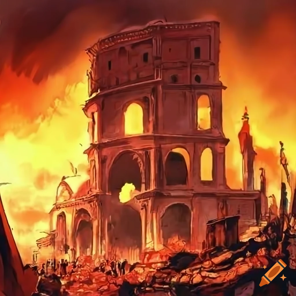 High quality drawing of the burning of rome on Craiyon