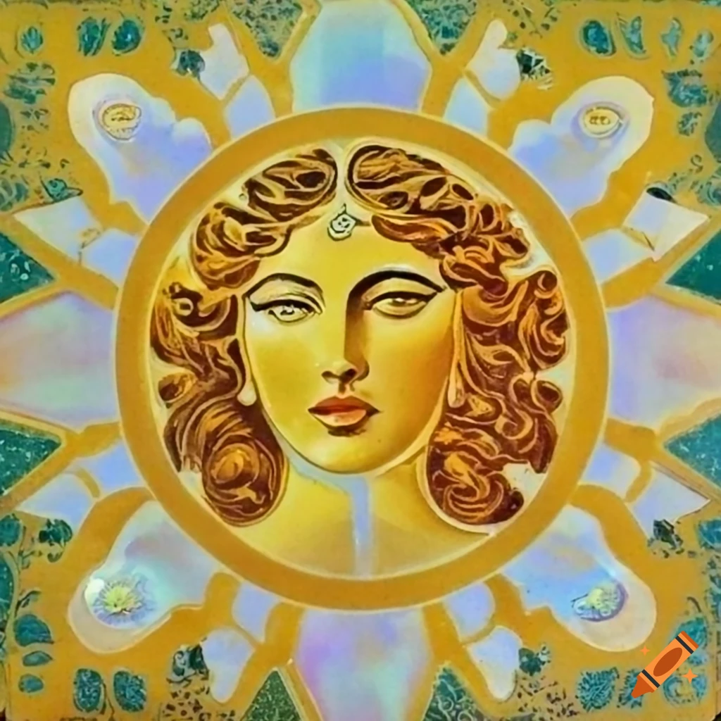 Classical sun with face sticker art in opalescent art deco style on Craiyon