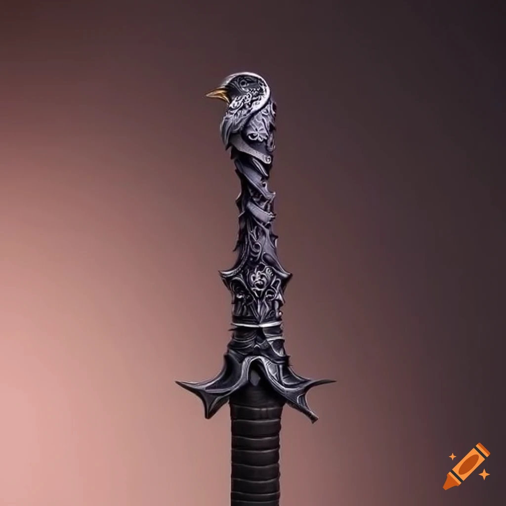 Beautiful dark longsword with raven design on the handle on Craiyon