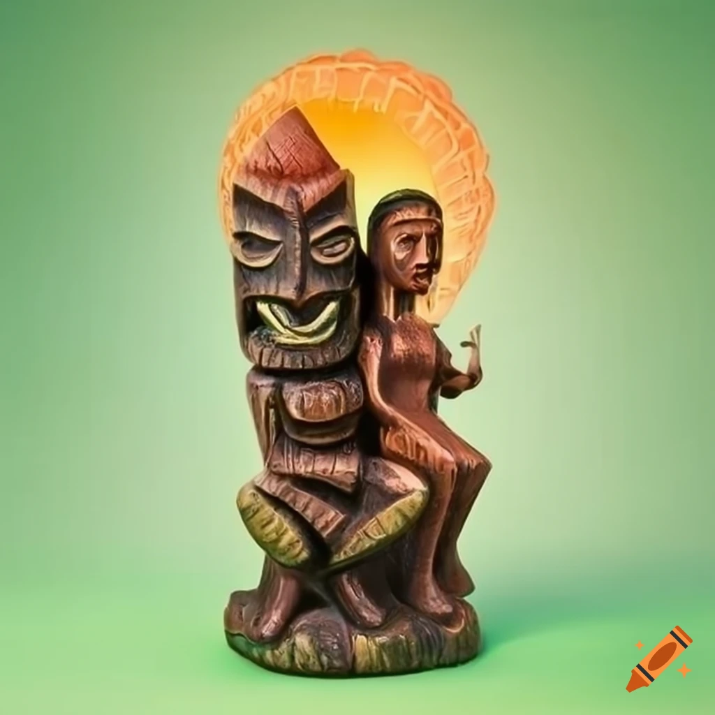 Tropical tiki sunrise cocktail and maoi statue on Craiyon