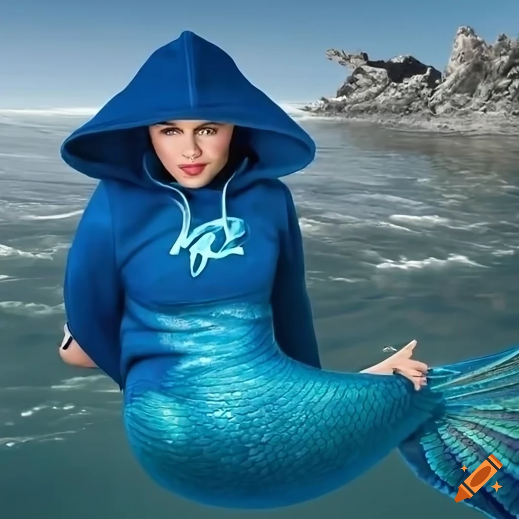 Emilia Clarke As A Blue Mermaid Wearing A Hoodie On Craiyon
