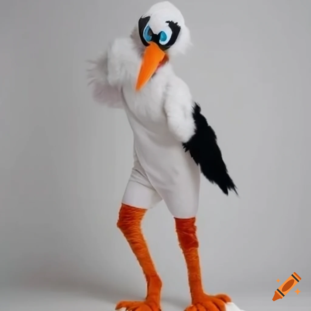 School teacher in cartoon stork mascot costume on Craiyon