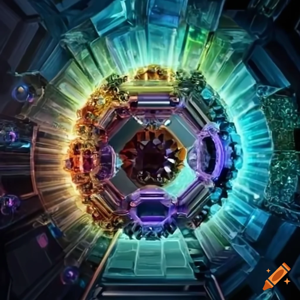 Elegant crystalline metaphysical machines at great height with shifting ...