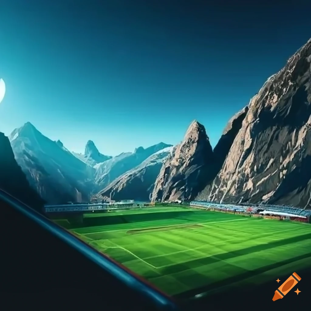 Football stadium situated on a mountain on Craiyon