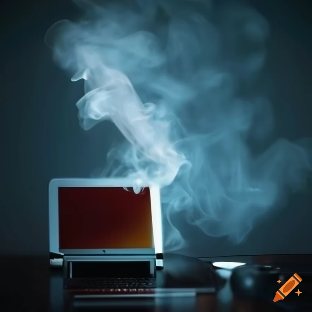 Computer in an office with smoke coming out on Craiyon