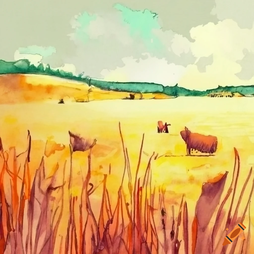 Watercolor drawing of a field on Craiyon