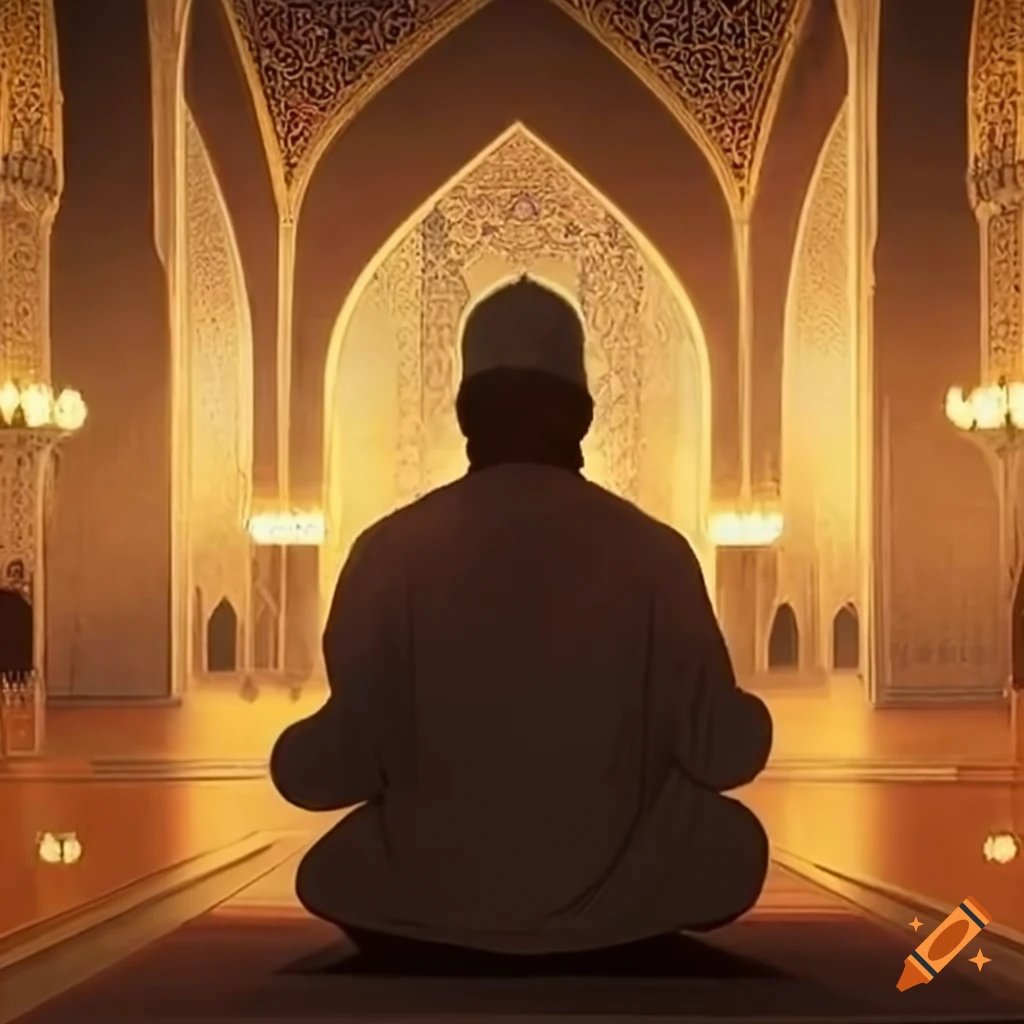 Devout person performing daily prayers in a beautiful mosque on Craiyon