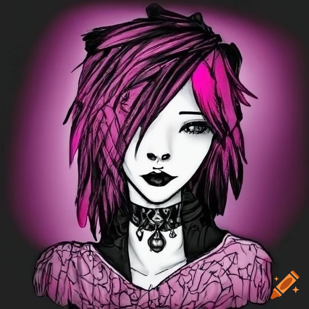 Person with pink and black emo goth style on Craiyon