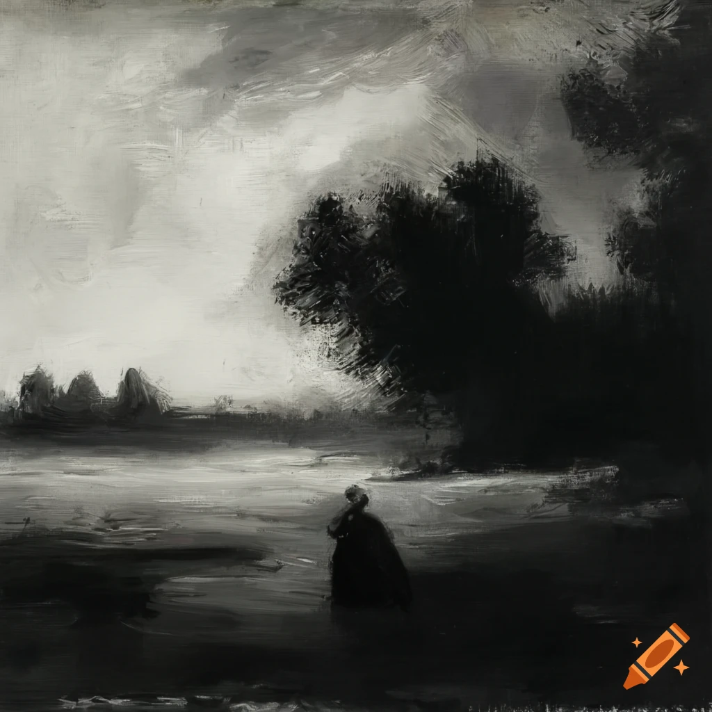 Black and white impressionism landscape art on Craiyon