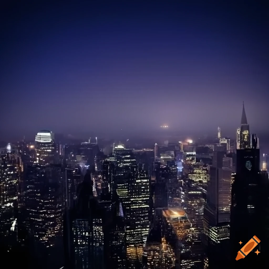 Gotham City skyline with batsignal in the night sky on Craiyon