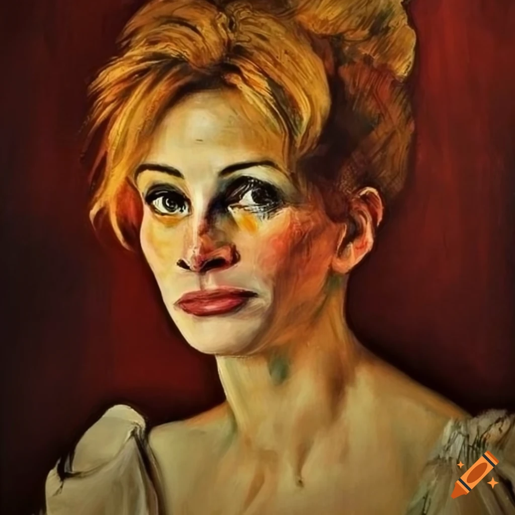 Figure painting of Julia Roberts by Henri de Toulouse-Lautrec on Craiyon