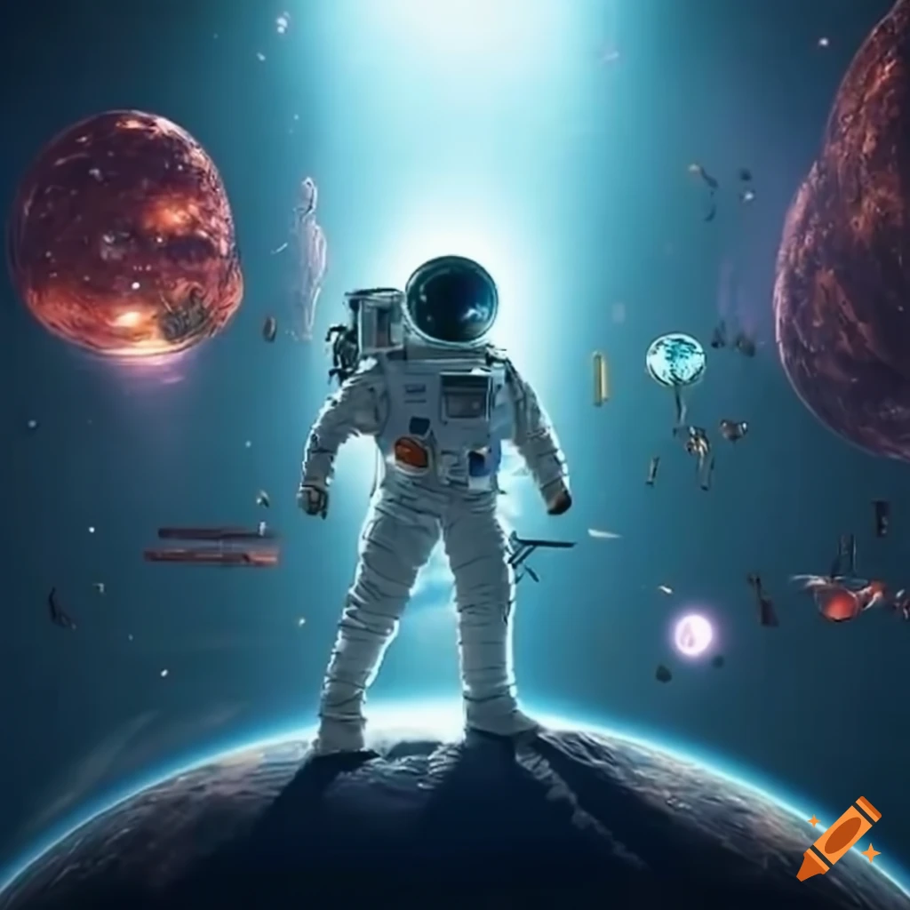 Astronaute voyaging in the video game universe on Craiyon