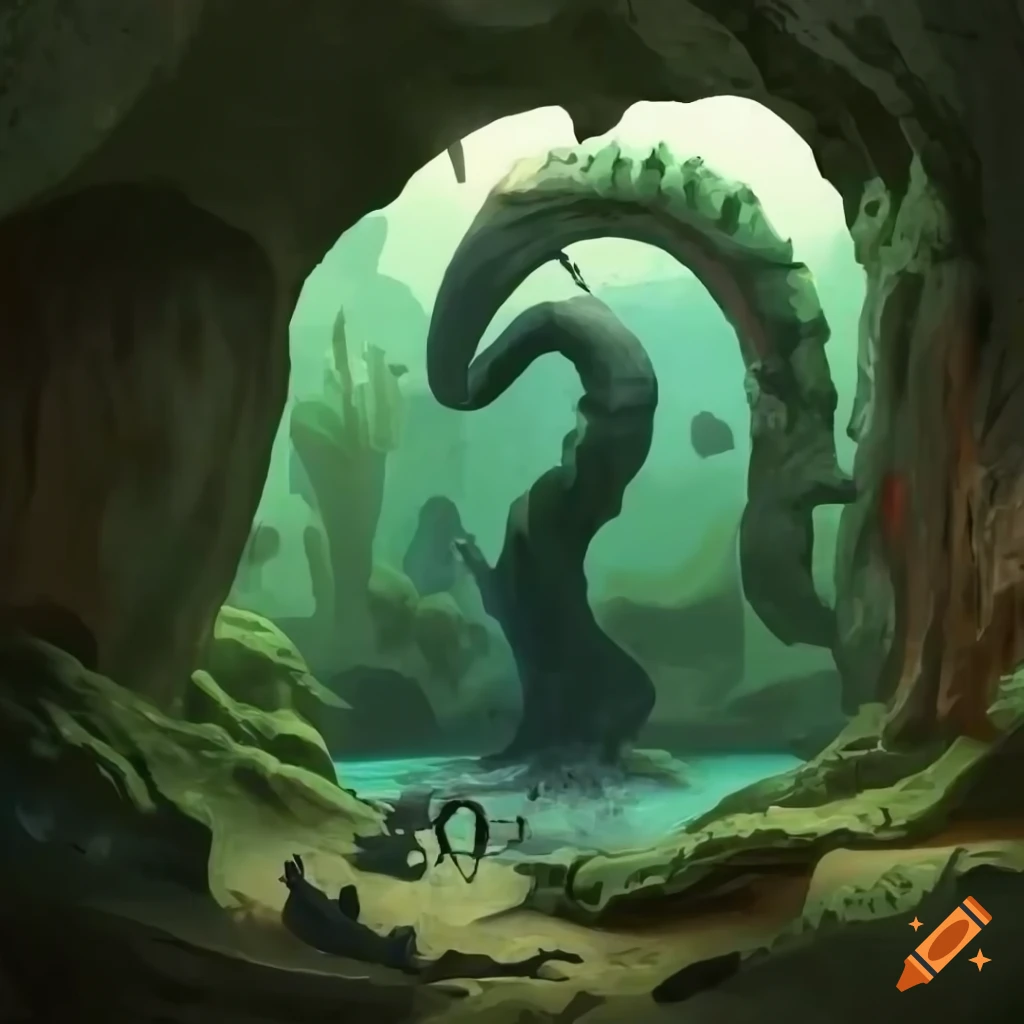 Subterranean cave with tentacle arms emerging from a chasm on Craiyon