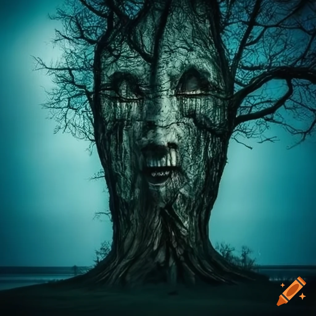 Creepy tree with a human face on Craiyon