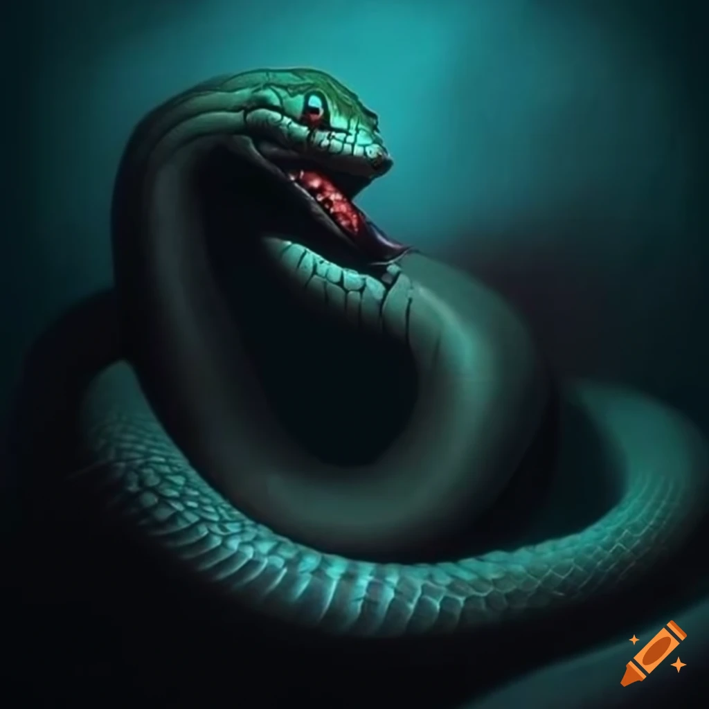 Terrifying otherworldly snake with glowing red eyes inspired by johann ...