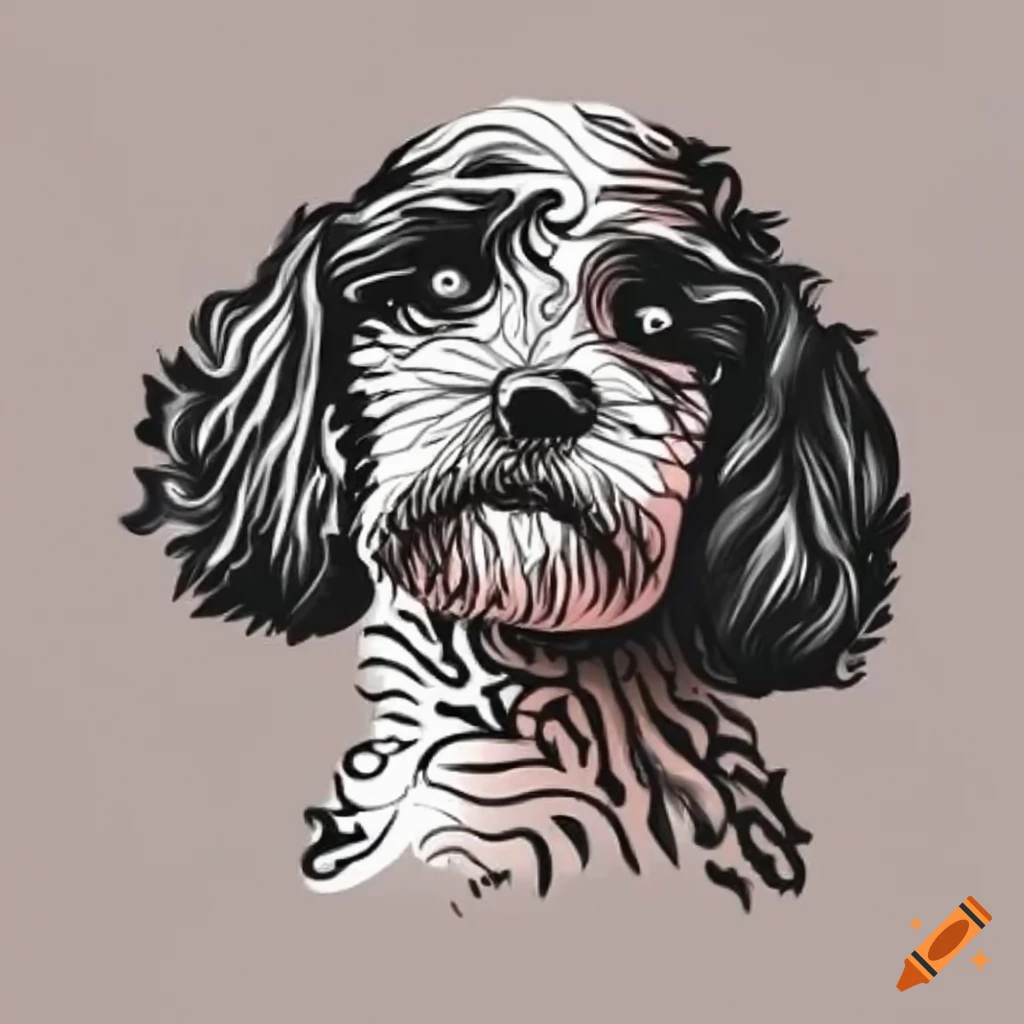 Simple one line logo of a black cockapoo on Craiyon