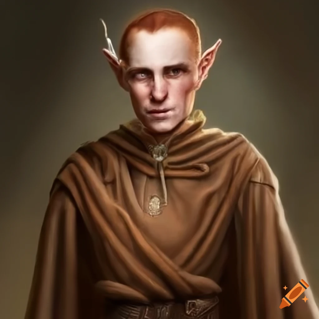 Portrait of a 40-year-old male elf in a brown tunic on Craiyon