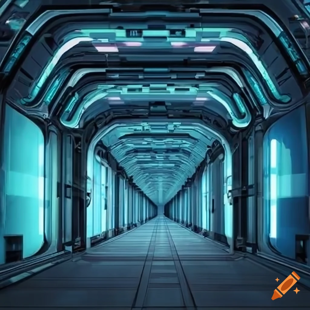 Futuristic science hallway on Craiyon