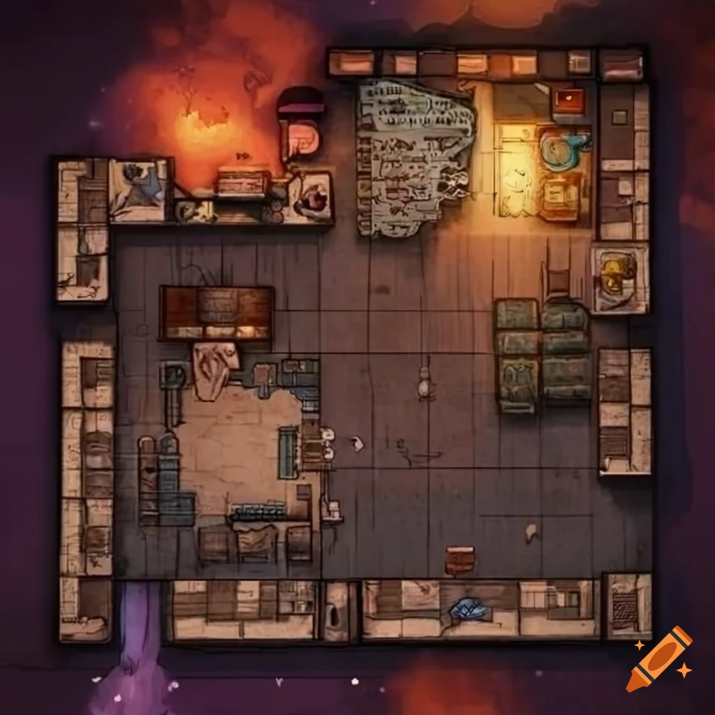 Rpg game map with a rocker and dive bar vibe in top view on Craiyon