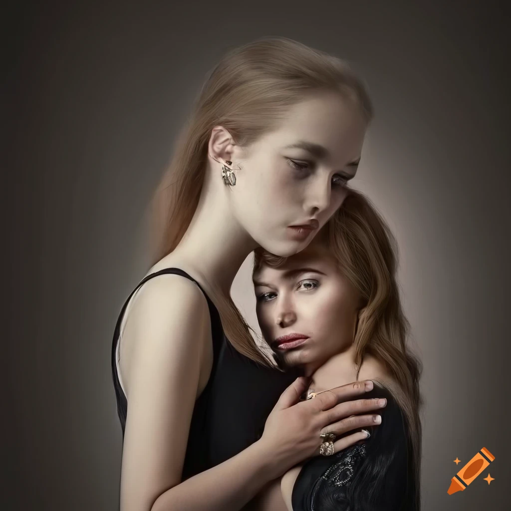 Contemporary portrait of two women posing together on Craiyon