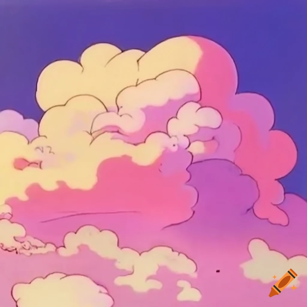 Single cloud with colorful, grainy 80's anime cartoon vibes on Craiyon