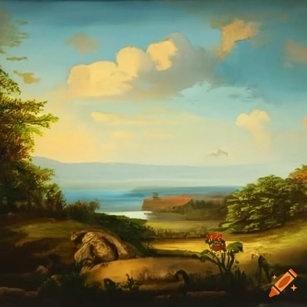 Split landscape with danish nature on left and haiti on right side on ...