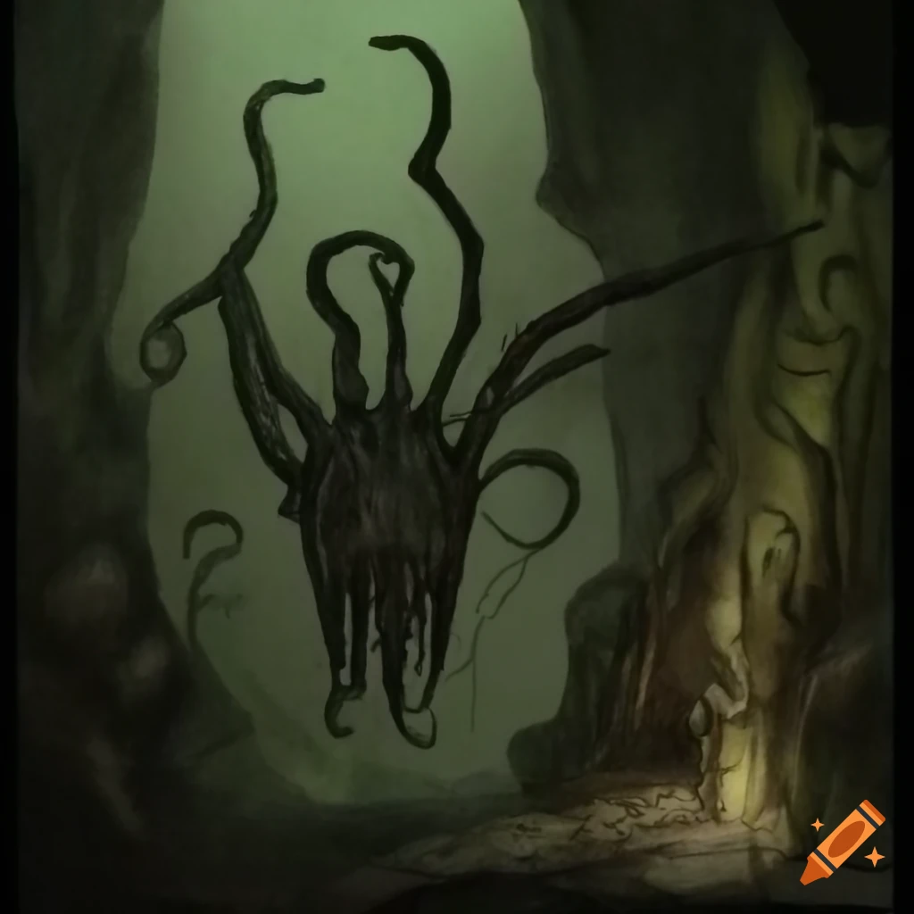 Lovecraftian creature cave drawings on Craiyon