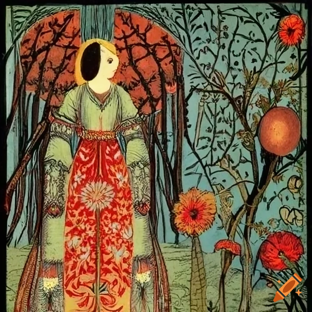 Russian folk tale illustration of a Curandera in the woods during Fall ...