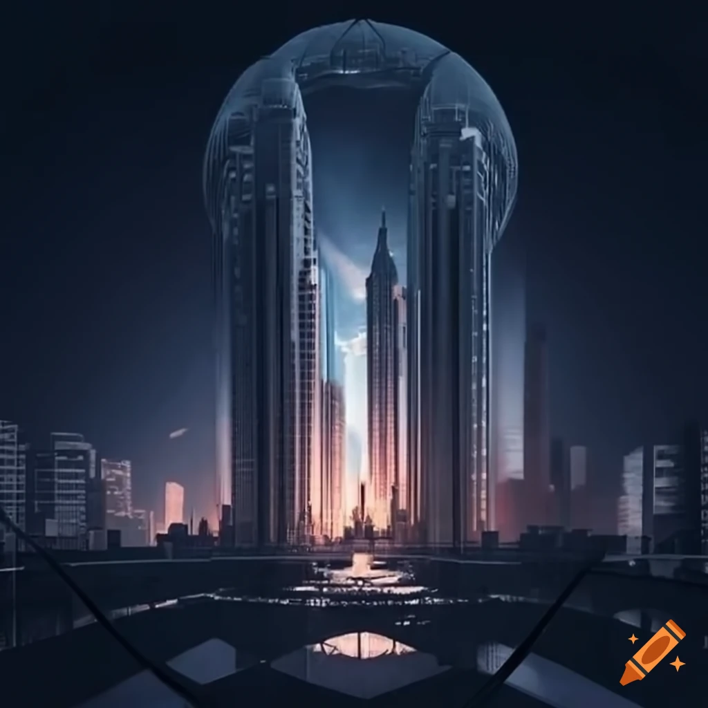 Hyperrealistic cityscape with twisting and bending buildings in ...