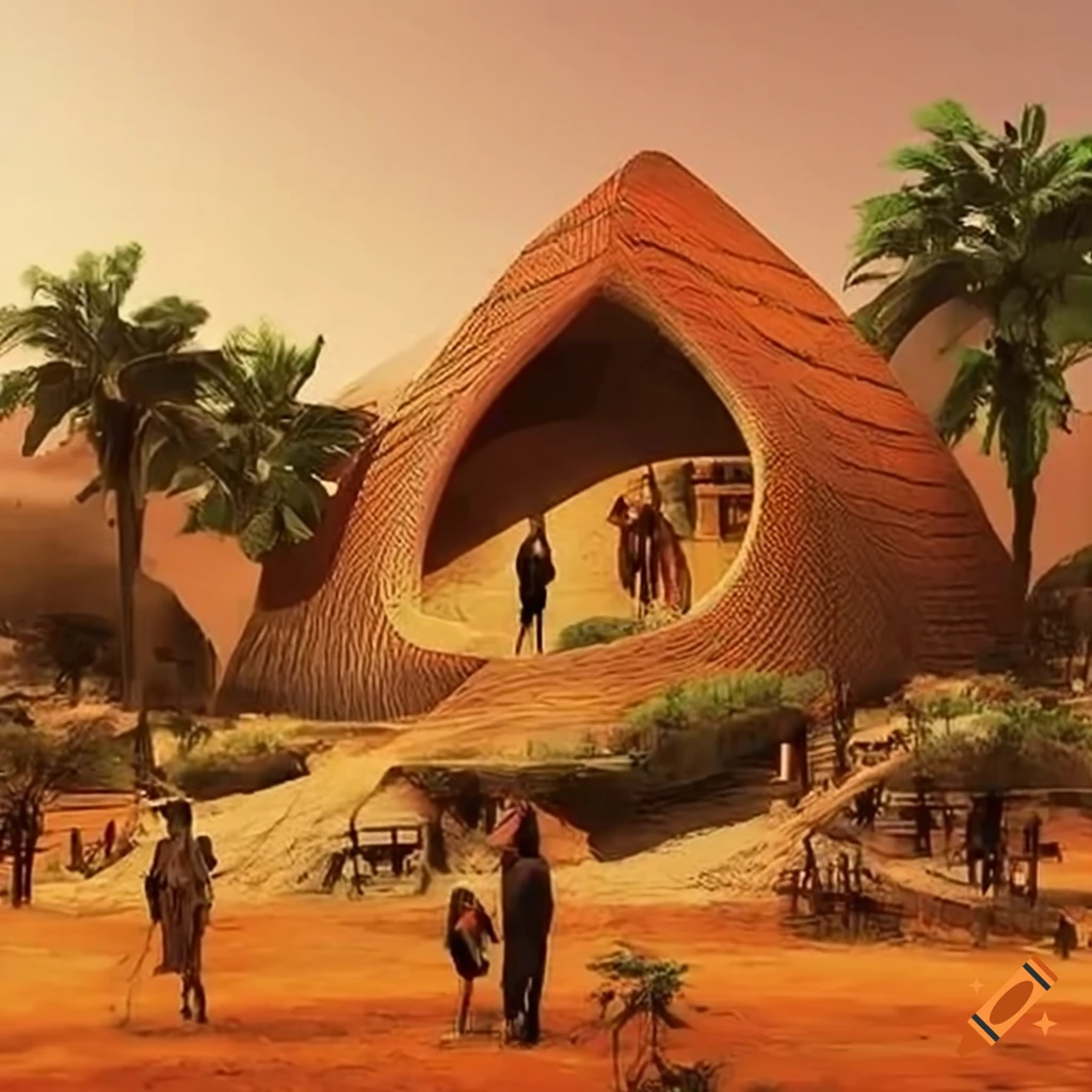 Afrocentric futuristic architecture blending with nature in rural ...