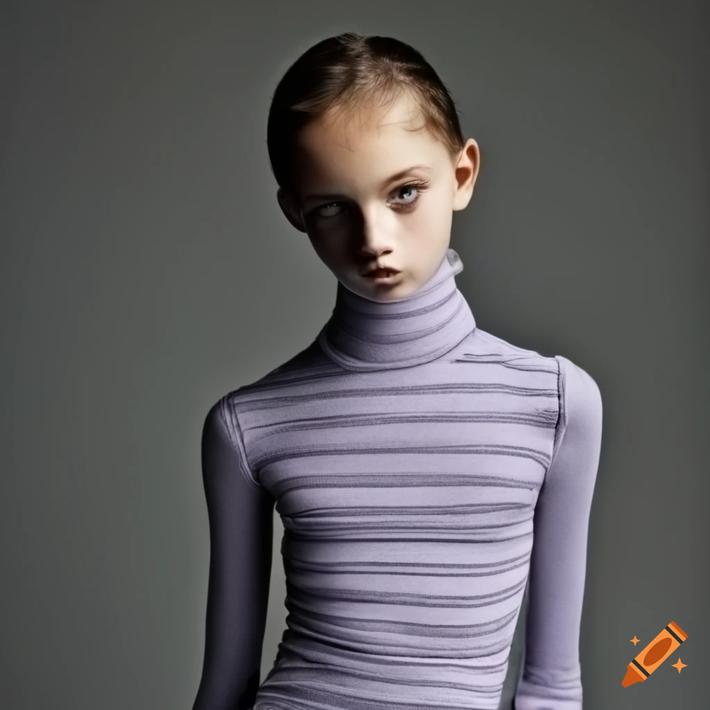 Cute 12-year-old in a pastel turtleneck looking at the camera on Craiyon