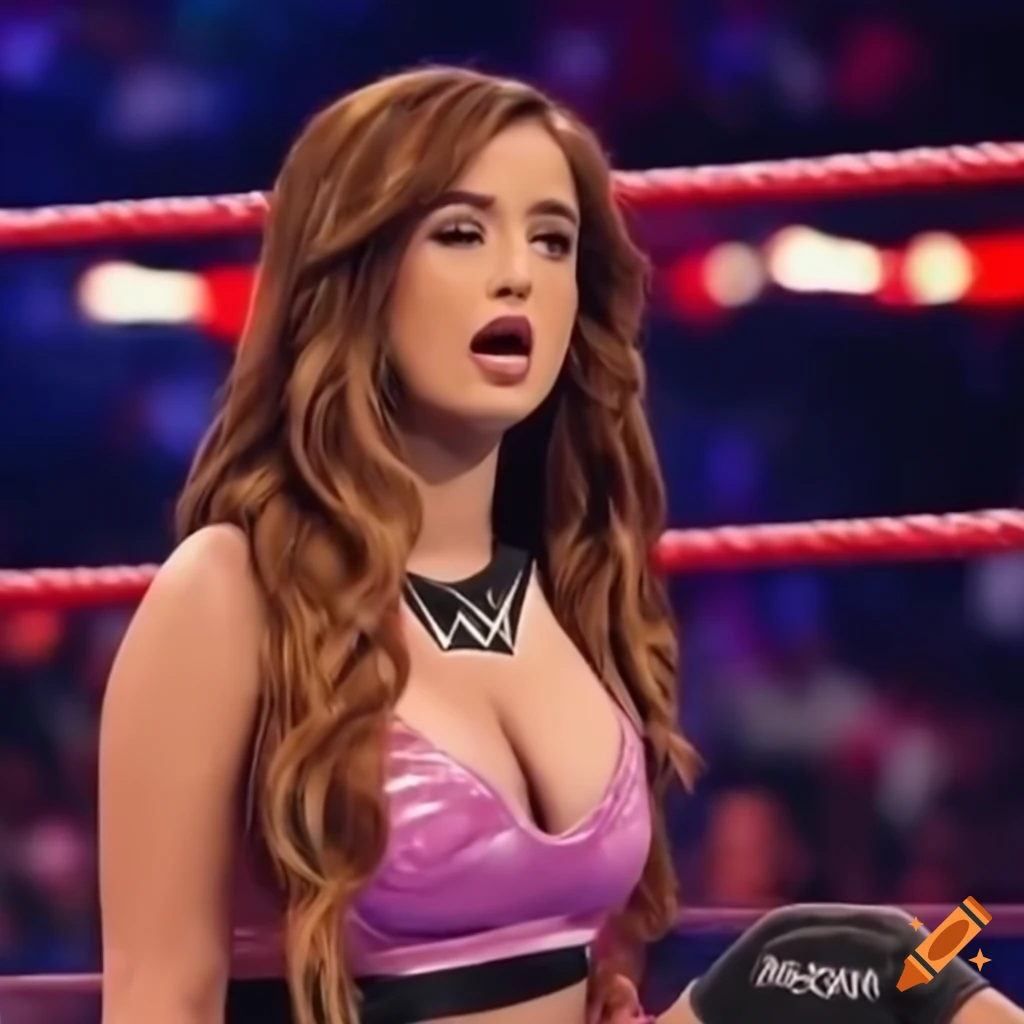 Pokimane as a wwe diva in the ring on Craiyon