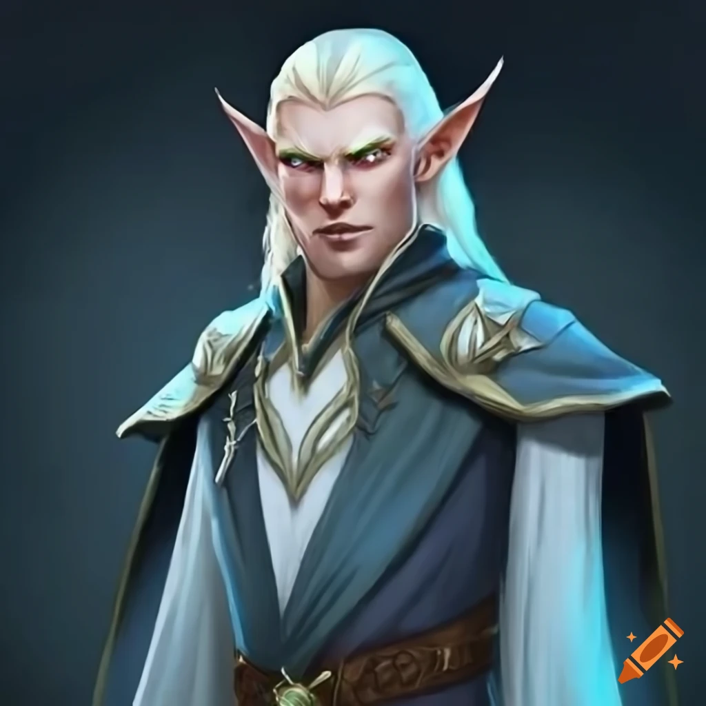 Sage 400 year old male high-elf sorcerer with captivating green eyes on ...