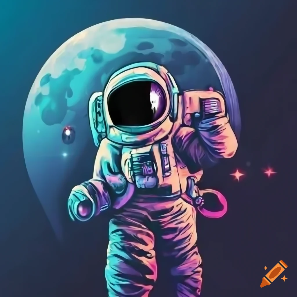 Gamer astronaut logo with moon background on Craiyon