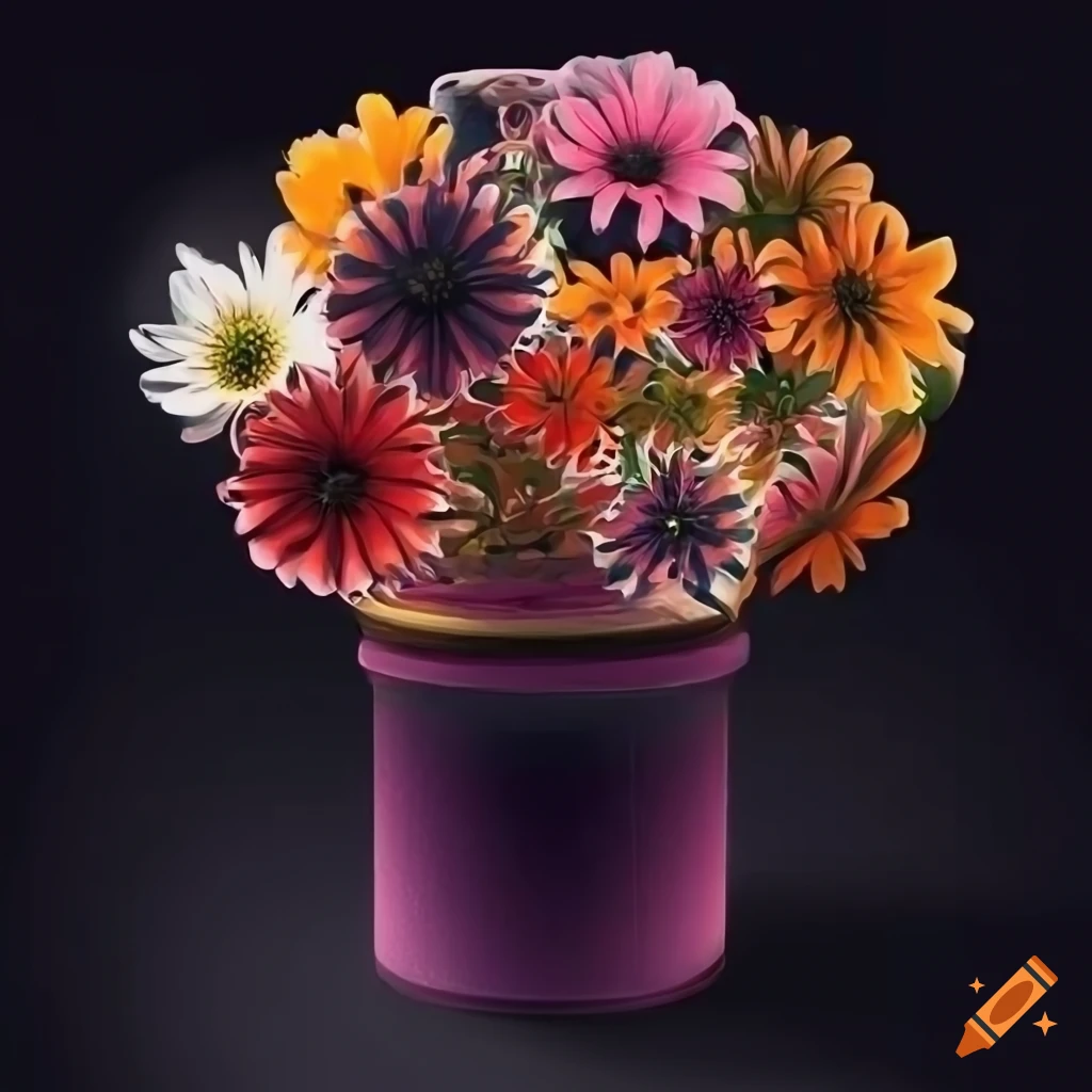 Collection of photorealistic flower stickers in colorful pots on Craiyon