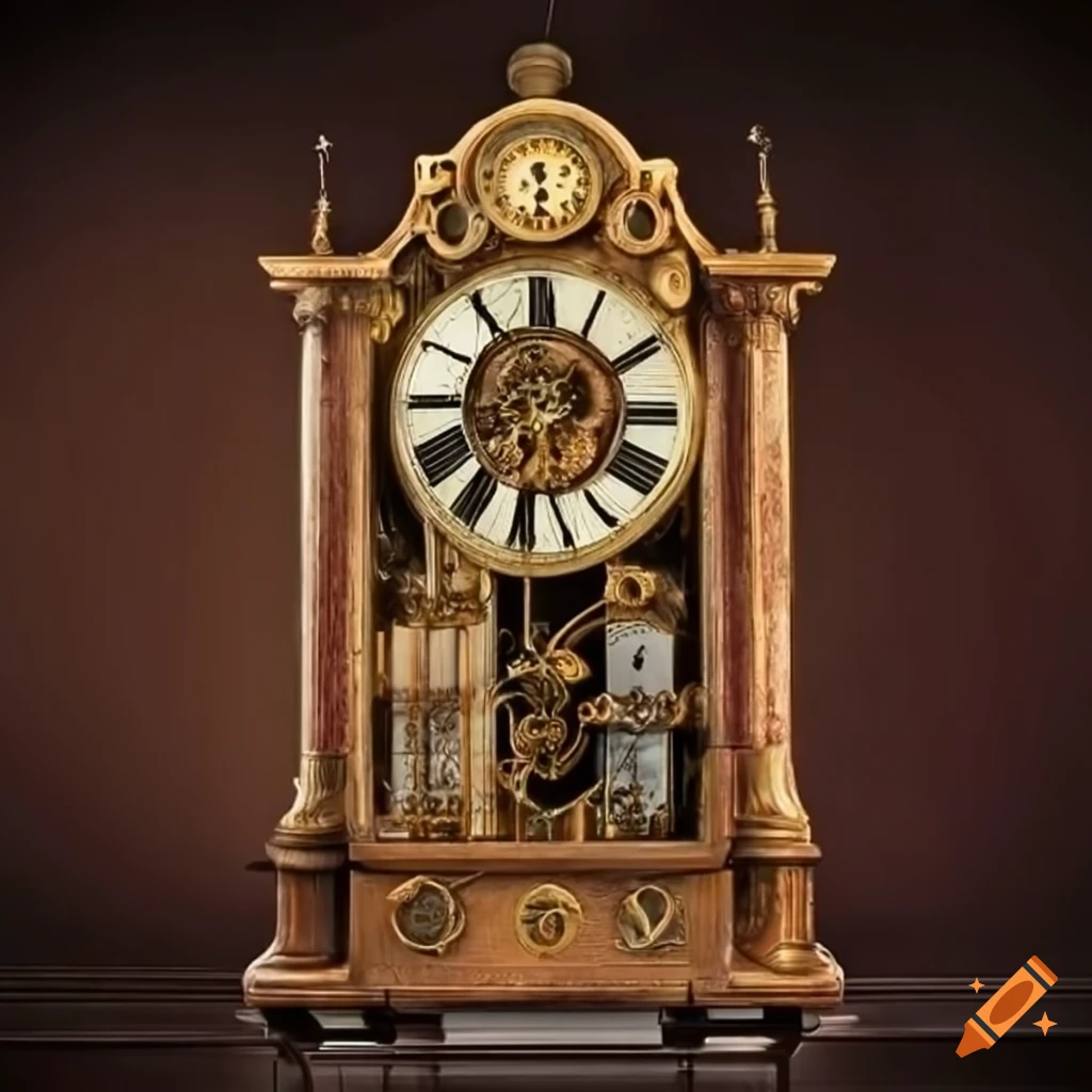 Elaborate and detailed steampunk grandfather clock on Craiyon