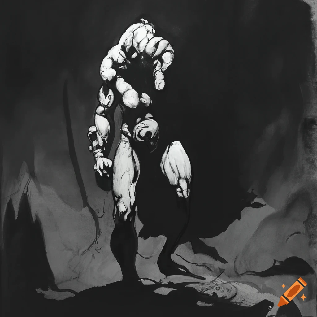 Streamlined figure by frank frazetta in pen and ink drawing on Craiyon