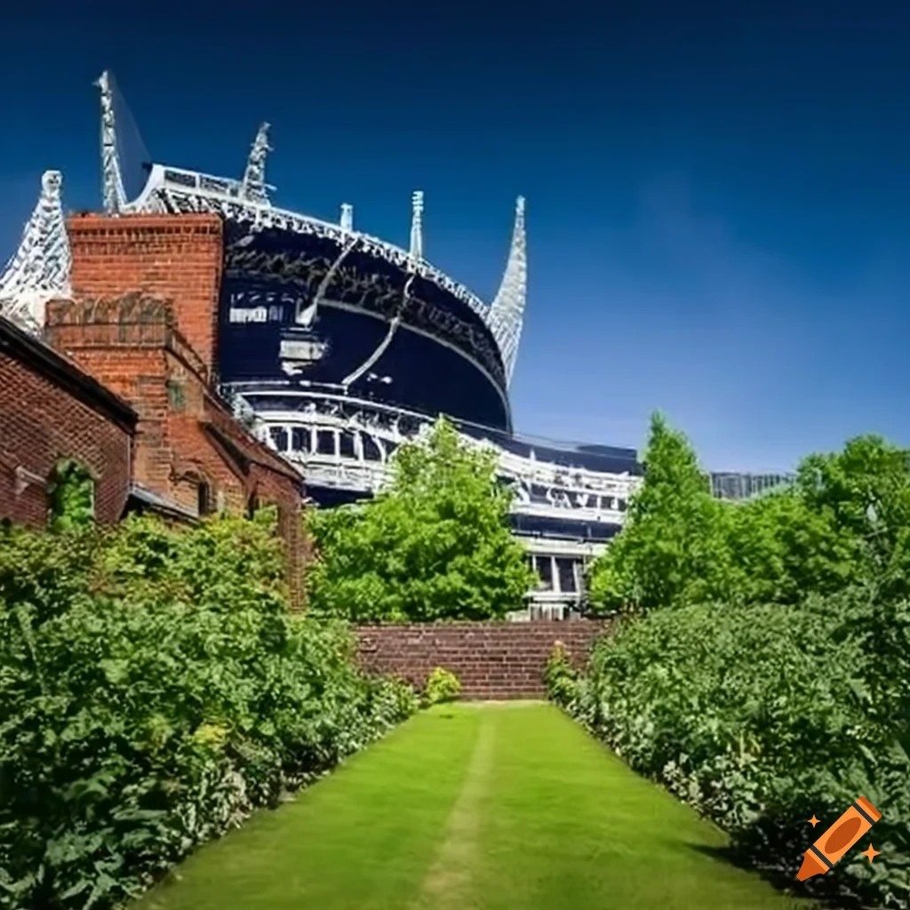 Tottenham hotspur stadium with a brick house and a tomato garden on Craiyon