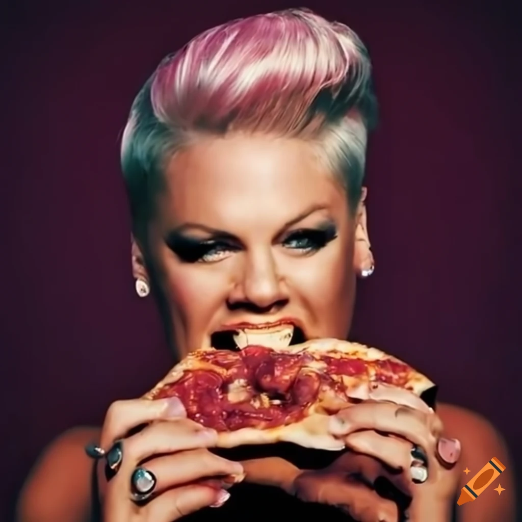 Pink enjoying a slice of pizza on Craiyon