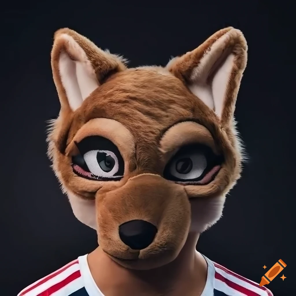 Close-up of Fossa mascot costume fursuit head and torso in cheerleader ...