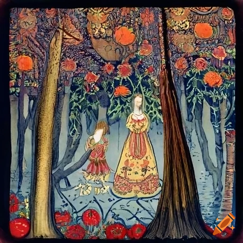 Russian folk tale illustration of a Curandera in the woods during Fall ...