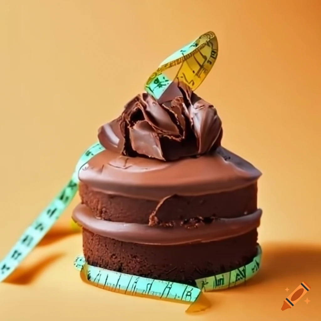 Chocolate cake with a tape measure around it on Craiyon