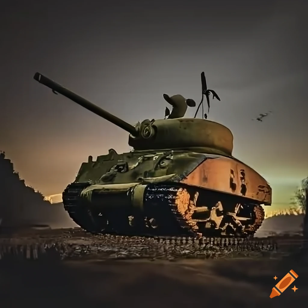 Sherman tank in a cinematic 4k photography on Craiyon
