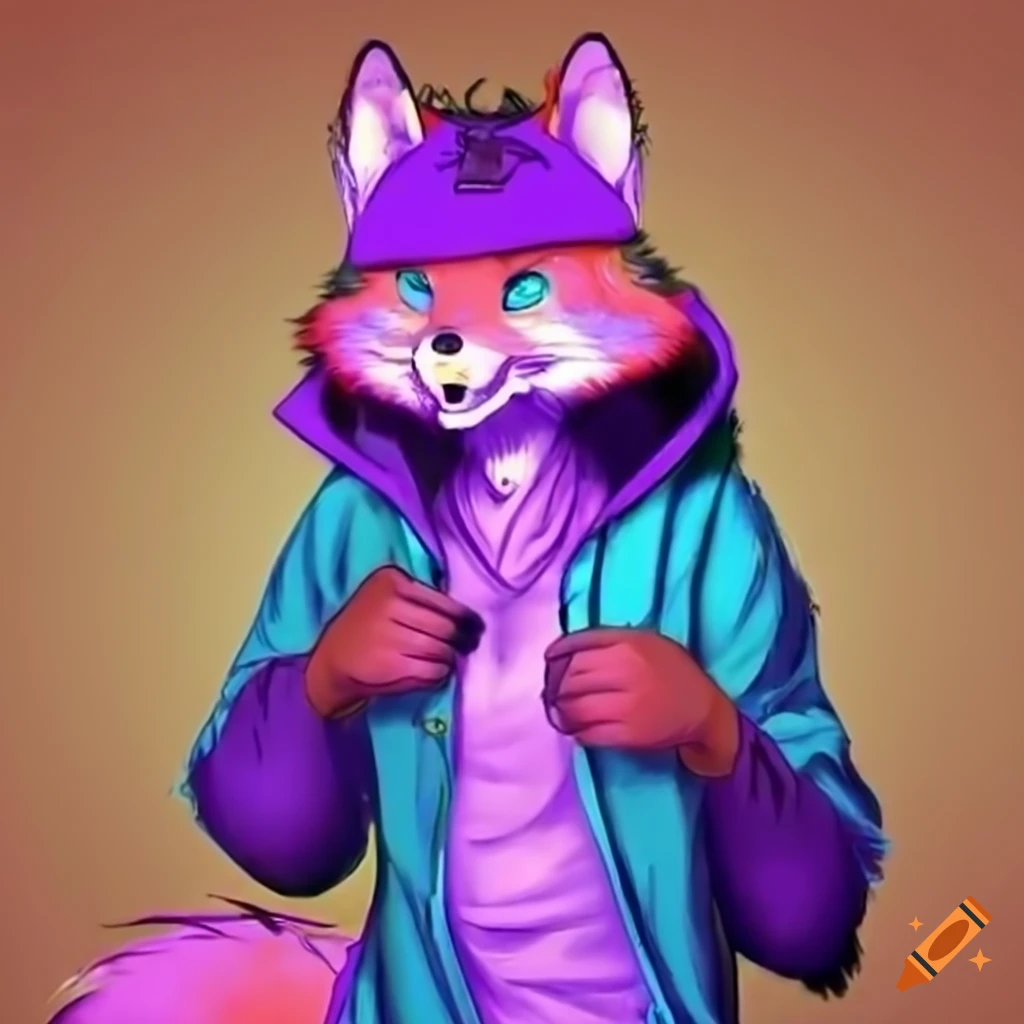 Male fox fursona in a blue hoodie and thigh highs in a bedroom setting ...