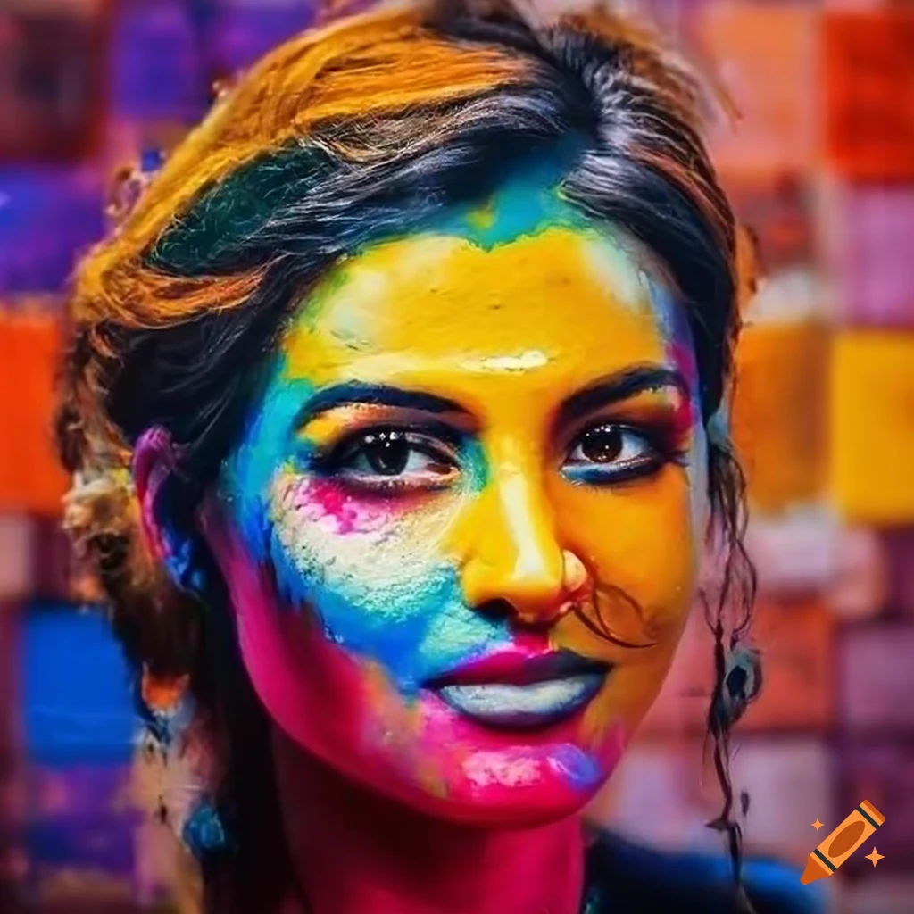 Fierce woman in a vibrant painted portrait on Craiyon