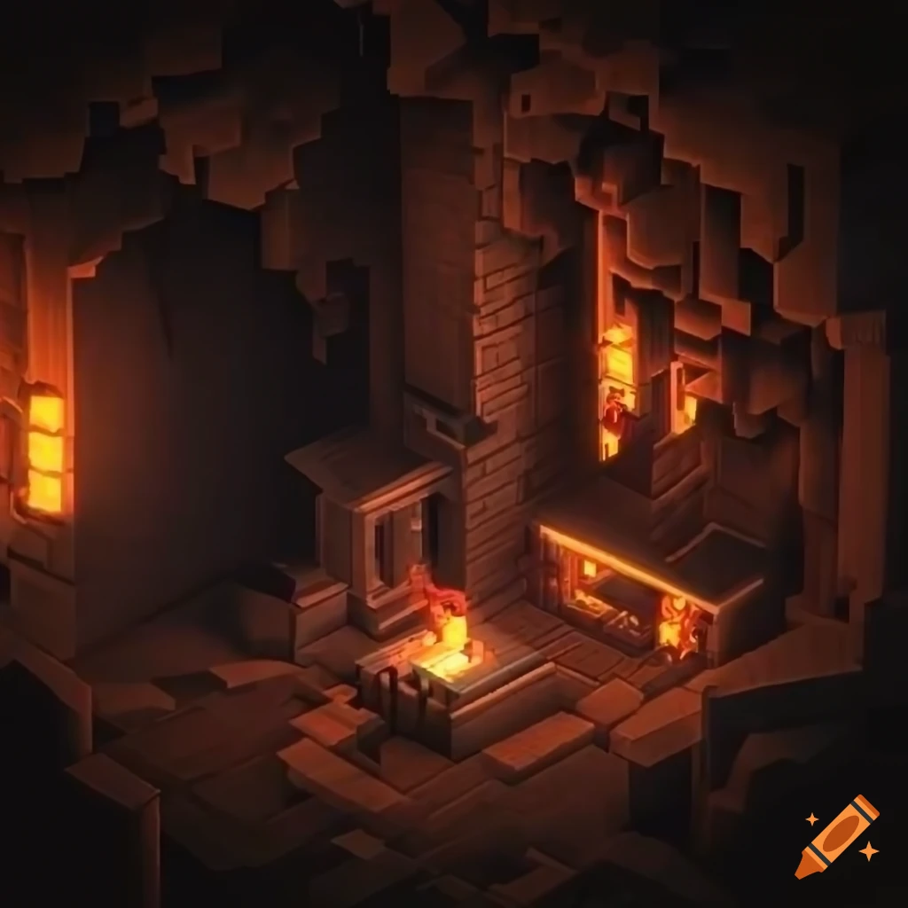 Fantasy architecture with blacksmith forge in detailed cavern in ...