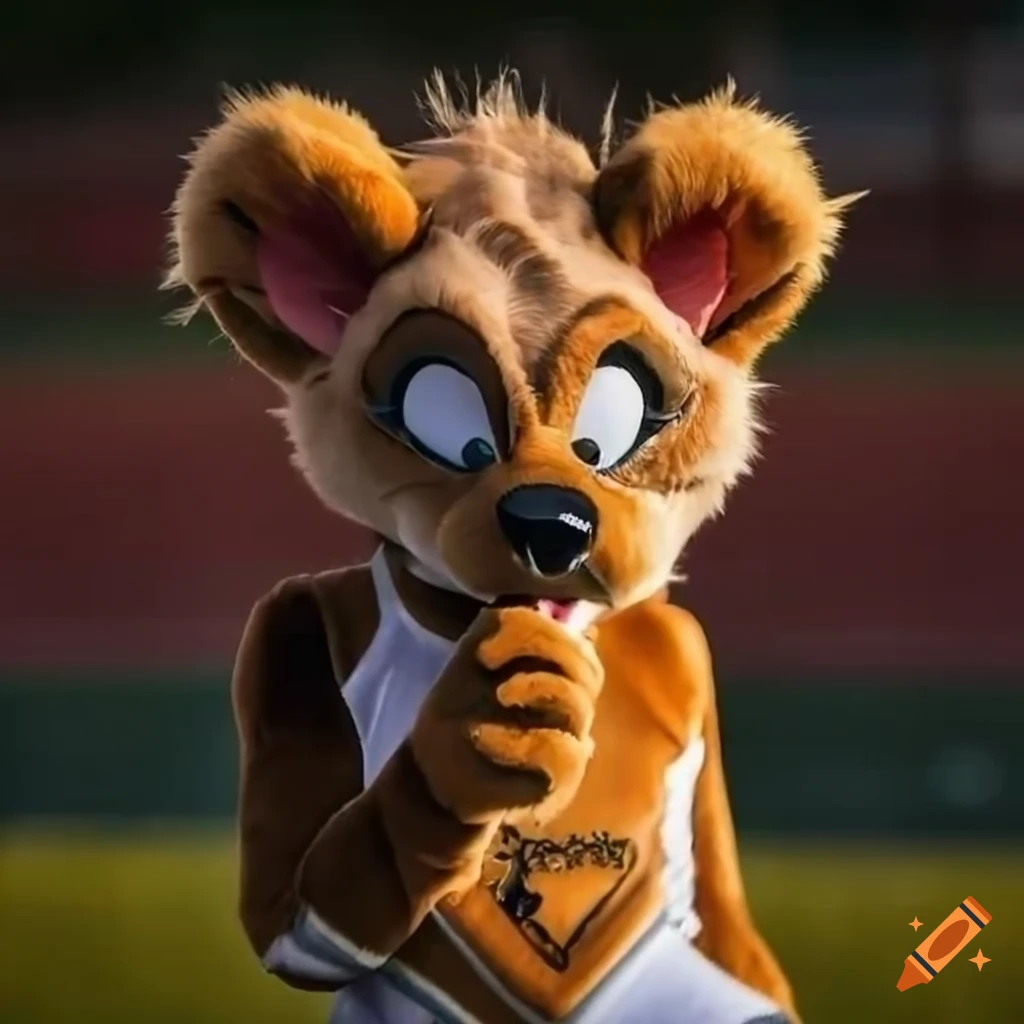 Female fossa mascot costume fursuit wearing cheerleader uniform at ...